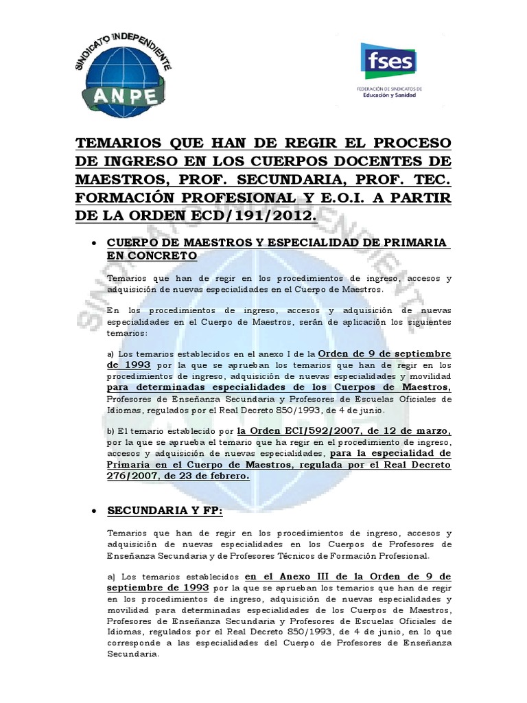 Temarios Oposición | Descargar gratis PDF | Educación Secundaria | Viajes por Europa