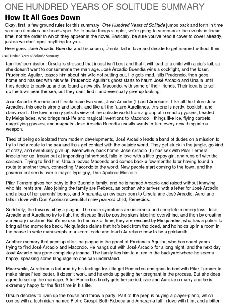 One Hundred Years of Solitude - The Summary | PDF
