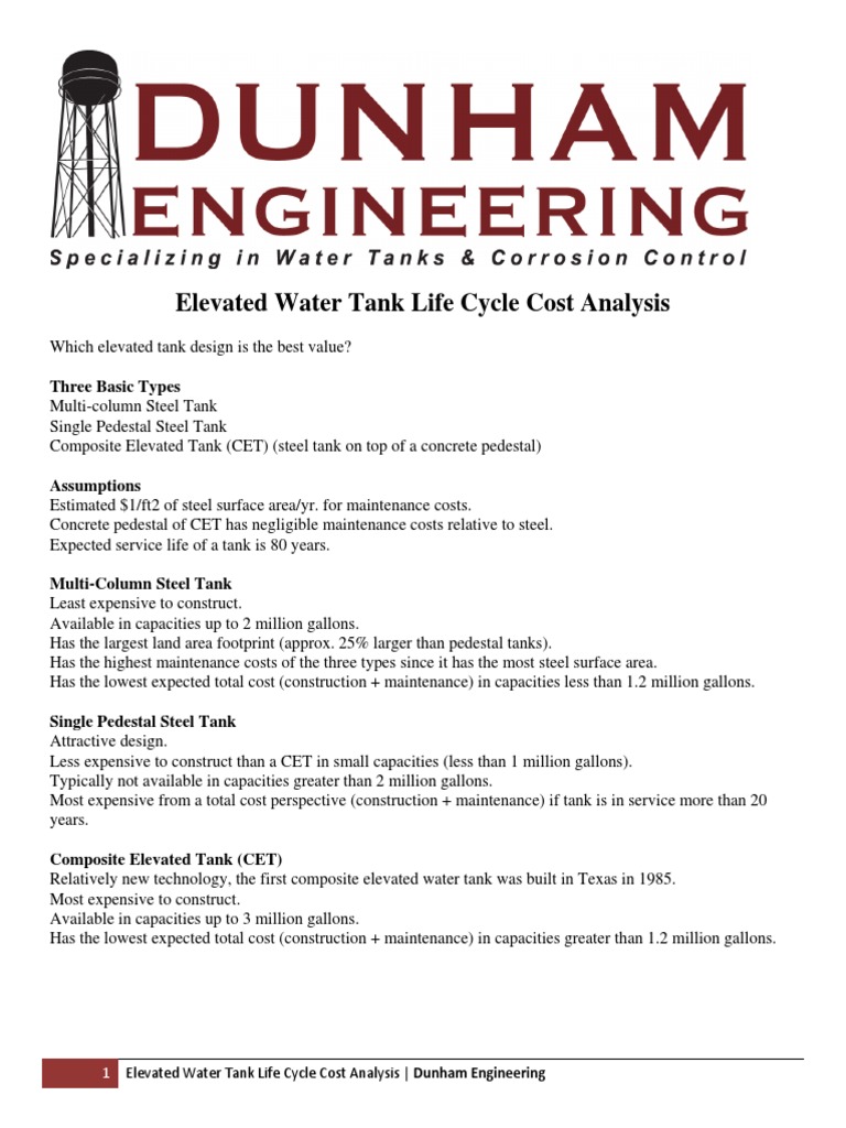 Elevated Water Tank Cost Comparison | PDF | Home & Garden | Science ...