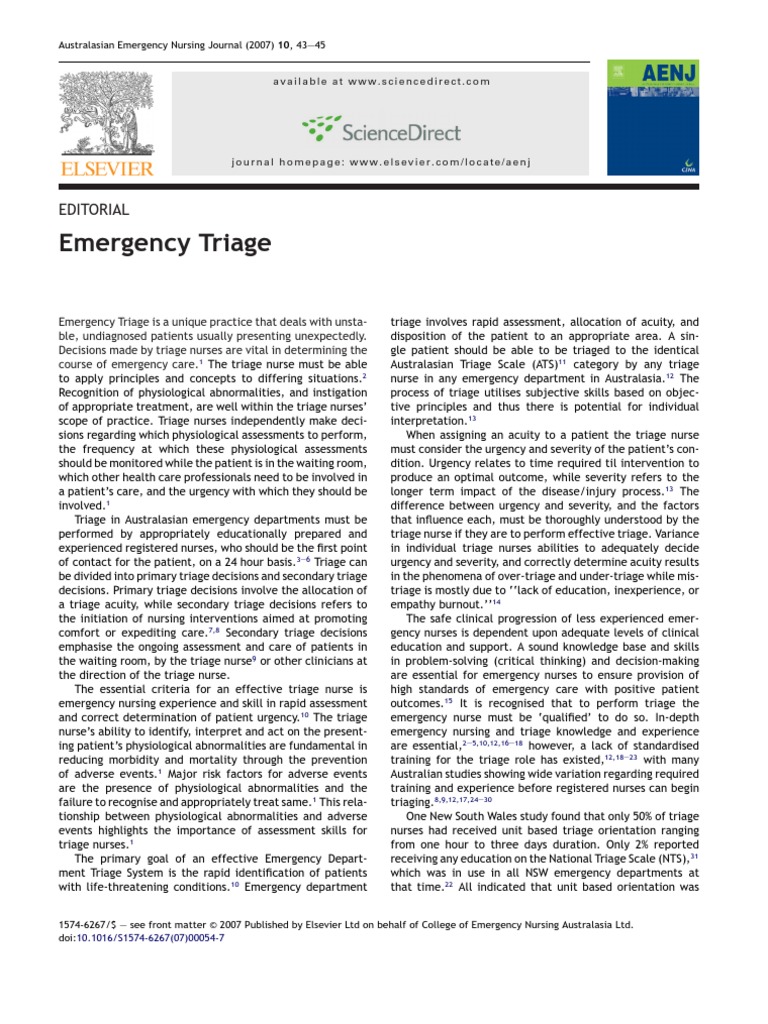Emergency Triage | PDF | Emergency Department | Nursing
