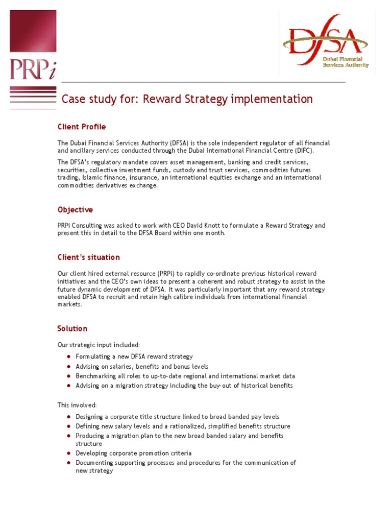 DFSA Reward Strategy Case Study | PDF | Career & Growth | Finance ...