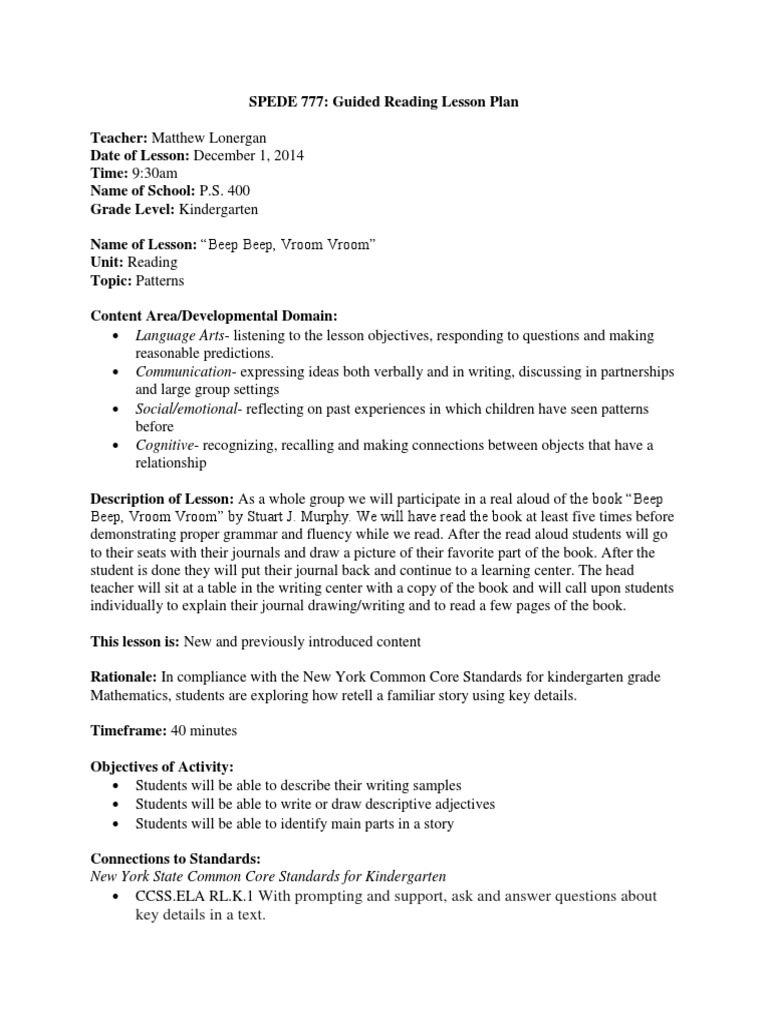 Lonergan Guided Reading Lesson Plan | PDF | Reading Comprehension ...
