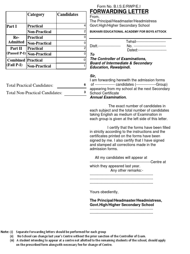 Forwarding Letter: Category Candidates | PDF