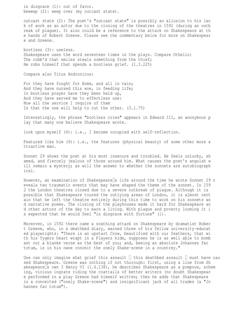 Sonnet 29 Pdf William Shakespeare British Poetry