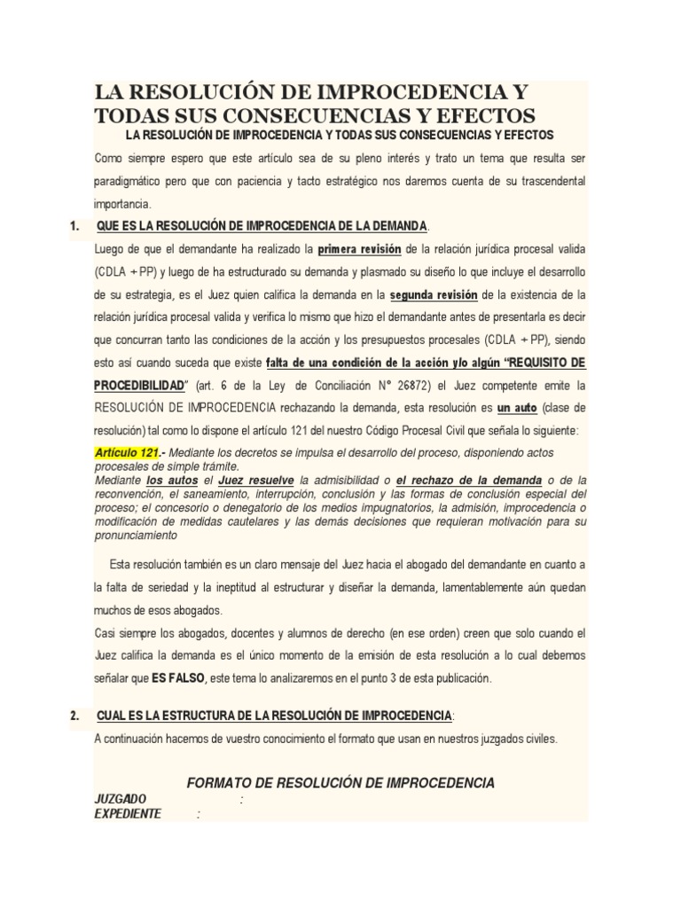 La Resolución de Improcedencia y Todas Sus Consecuencias y Efectos ...