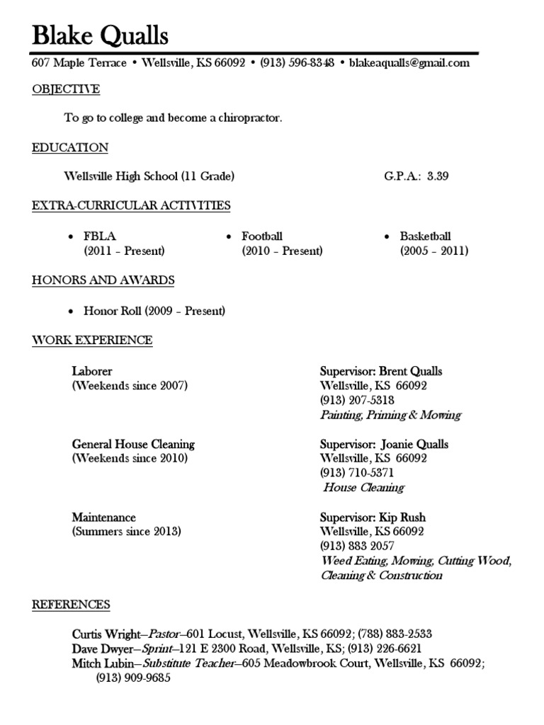 Blake Qualls Resume and Objectives | PDF