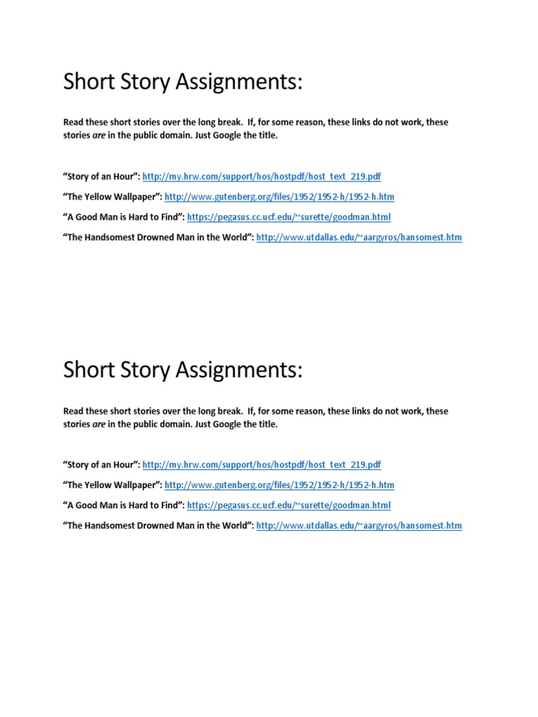 Short Story Analysis Assignments Guide | PDF | The Yellow Wallpaper