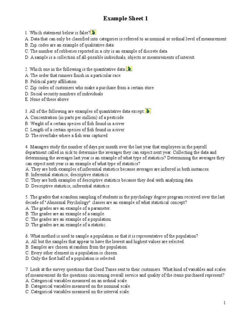 Example Sheet 1 | PDF | Weighted Arithmetic Mean | Level Of Measurement