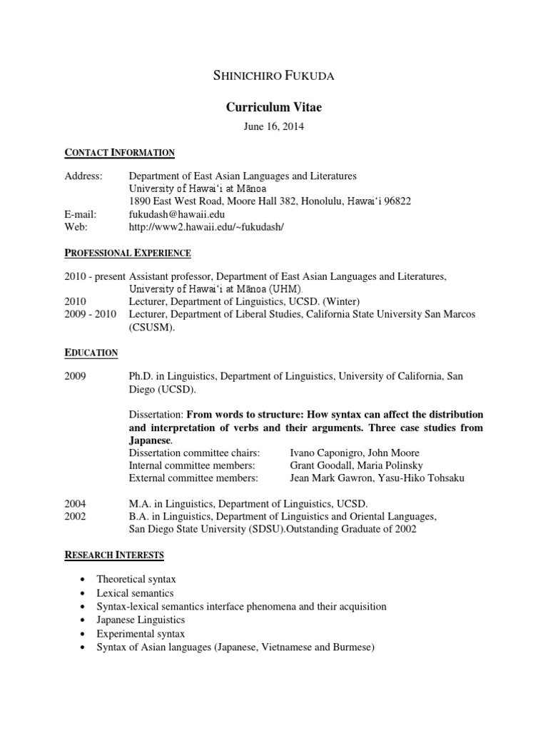 CV Sample | PDF | Japanese Language | Linguistics
