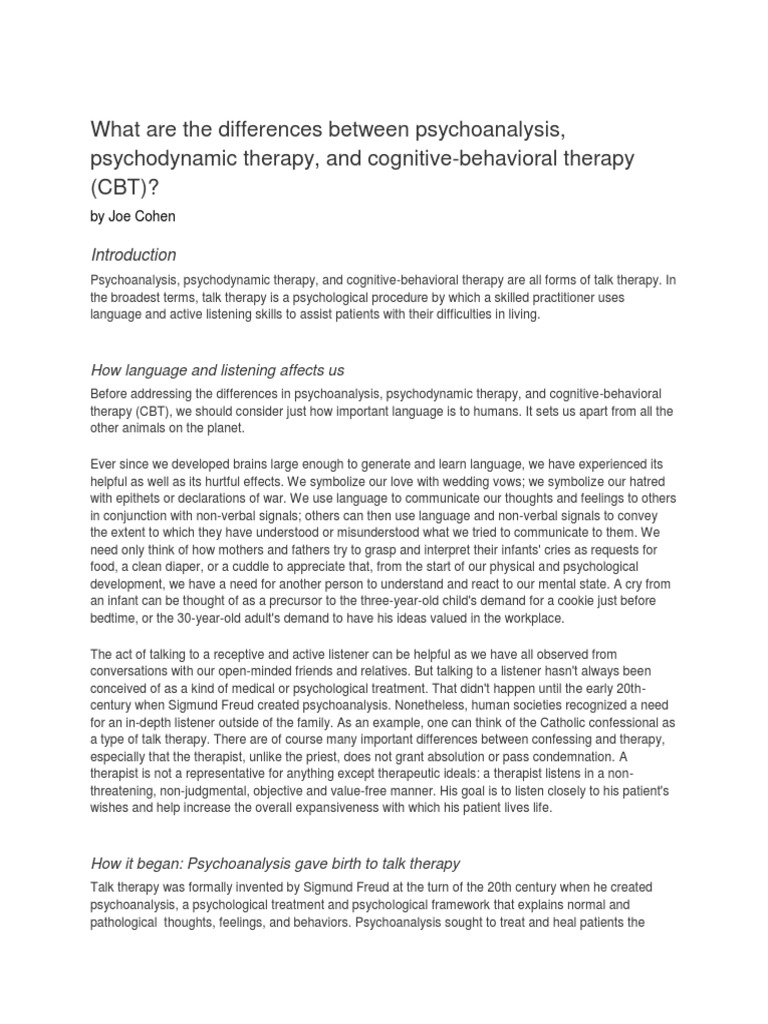 What Are the Differences Between Psychodynamic Therapy and Cbt ...