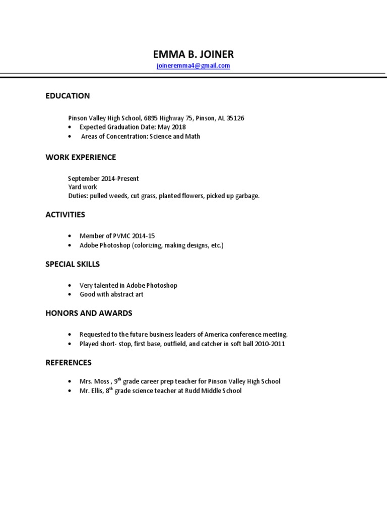 Emma B. Joiner - Student Resume | PDF