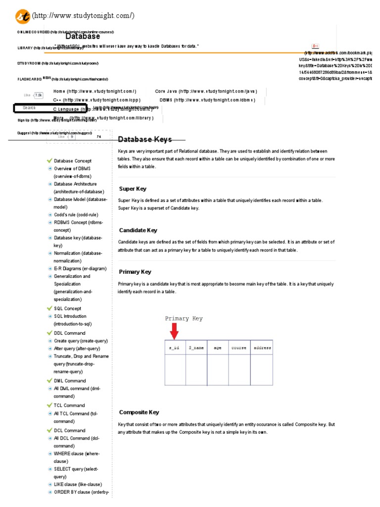 Database Keys in DBMS | PDF | Relational Model | Databases