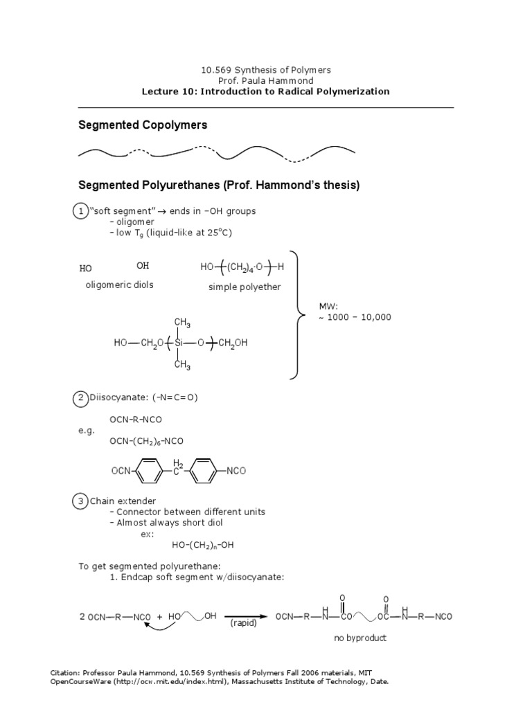 Segmented Copolymers: Lecture 10: Introduction To Radical Polymerization | PDF | Polymerization ...