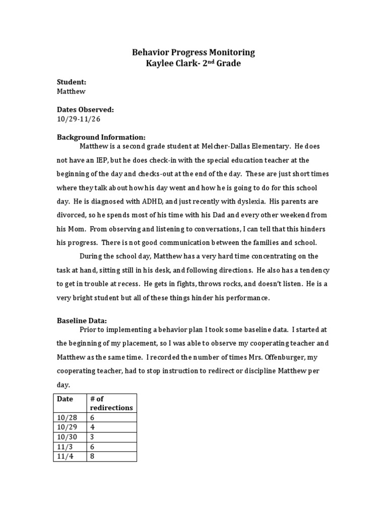 Matthew's Behavior Progress Report | PDF | Action (Philosophy ...