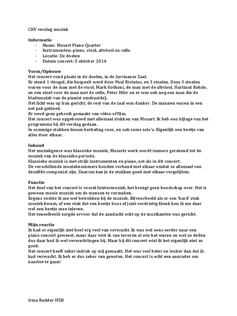 CKV Verslag Muziek | PDF