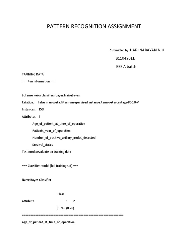 Pattern Recognition Assignment: Hari Narayan N.U B110490EE EEE A Batch ...