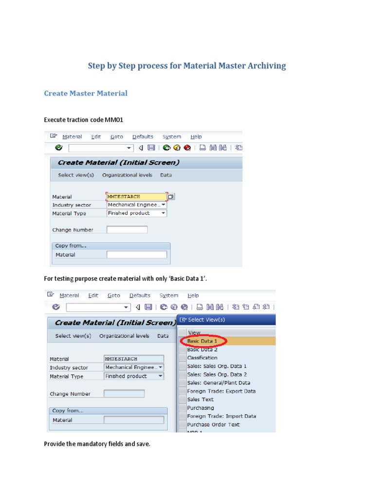Step by Step Process For Material Master Archiving | PDF