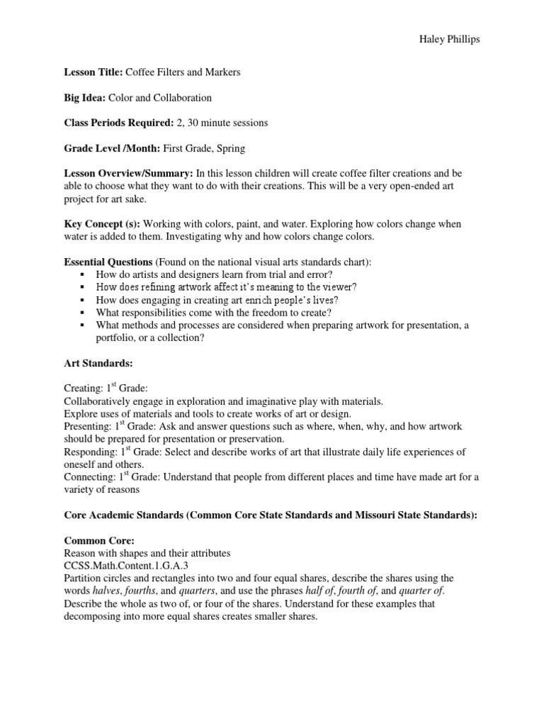 Lesson Plan 2 Coffee Filters | PDF | Common Core State Standards ...