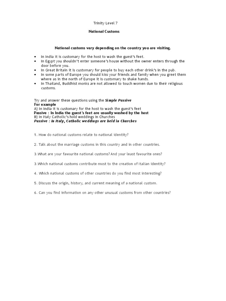 Nat - Custo. Trinity Exam (Gese 7) | PDF