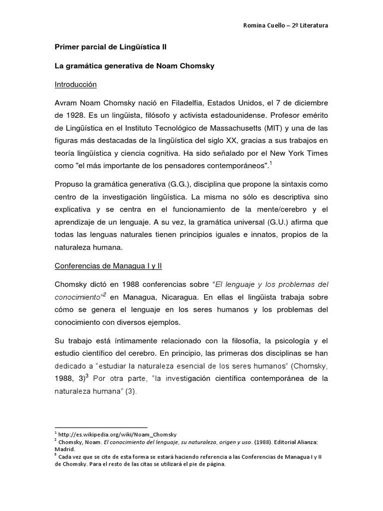 La gramática generativa de Noam Chomsky | Noam Chomsky | Lingüística