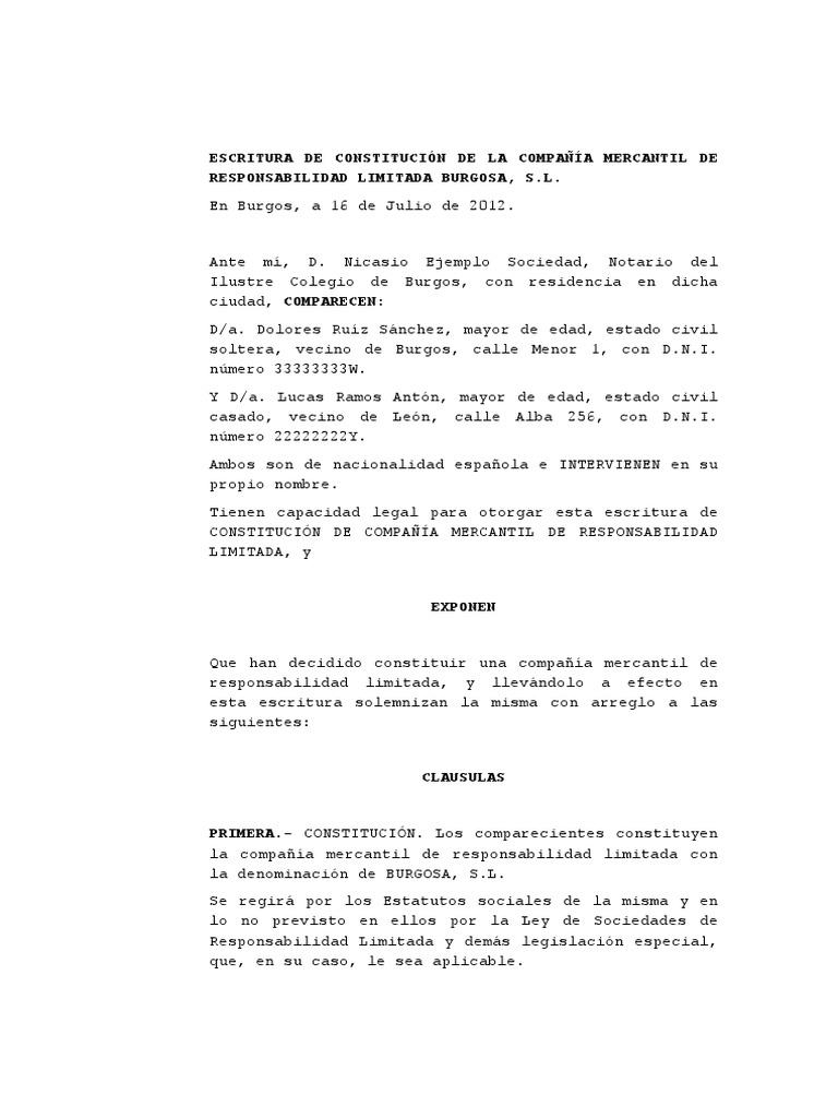 Escritura de Constitución_SL | Compañía de responsabilidad limitada | Gobierno