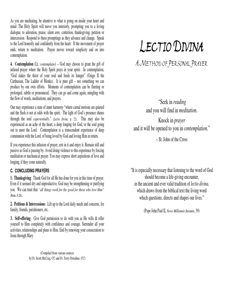 Lectio Divina Booklet | PDF | Christian Meditation | Lectio Divina