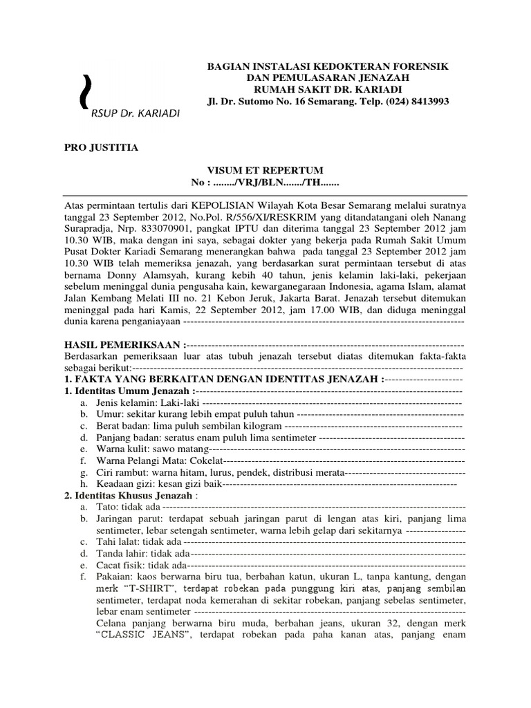 Visum Bayangan Mati Luka Bacok.1 | PDF