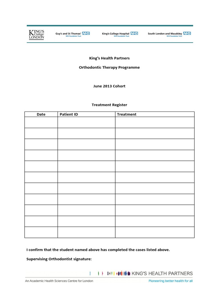 Orthodontic Student Treatment Log | PDF