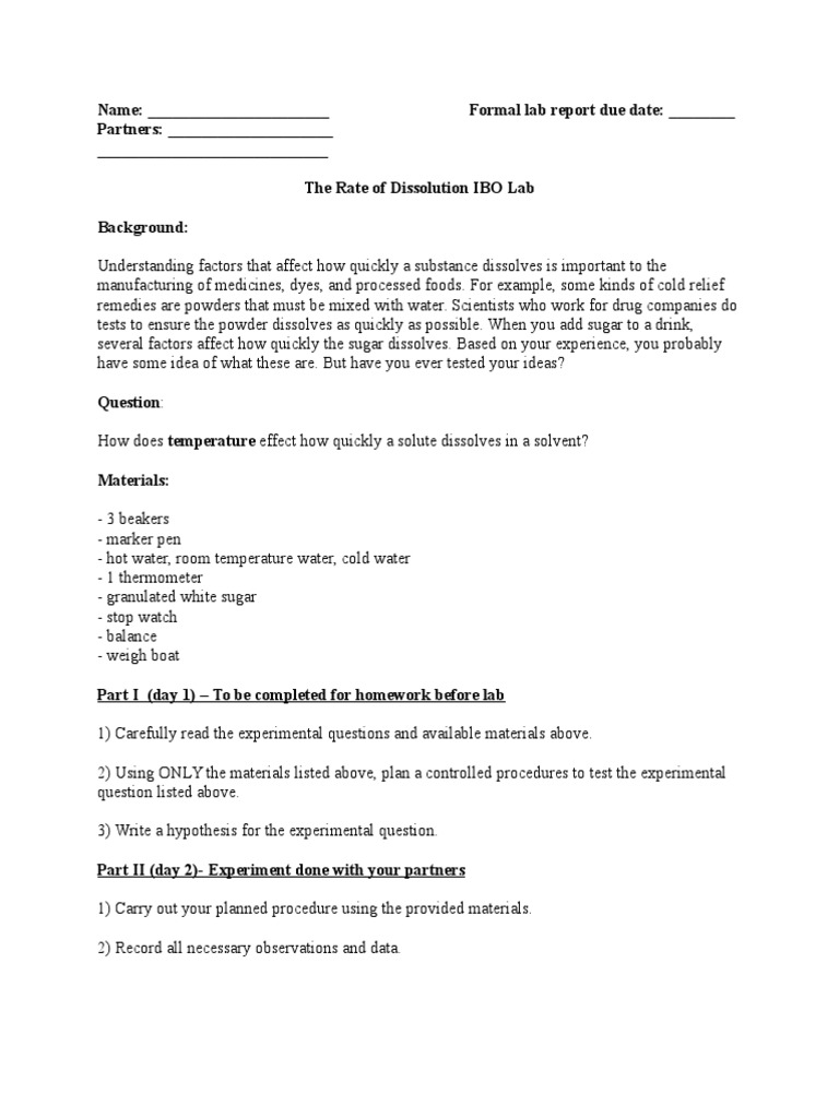 Rate of Dissolution Experiment Guide | PDF | Experiment | Hypothesis