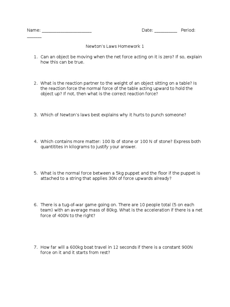 Physics Homework: Newton's Laws | PDF