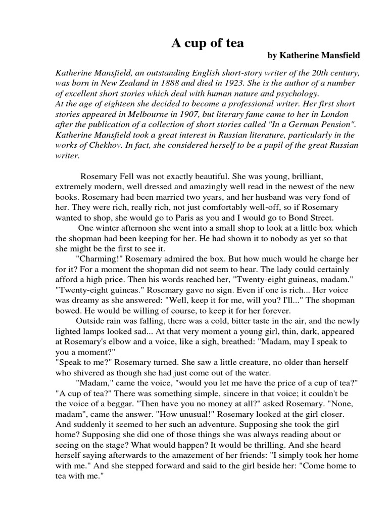 A Cup of Tea by Katherine Mansfield | PDF | Katherine Mansfield | Short ...