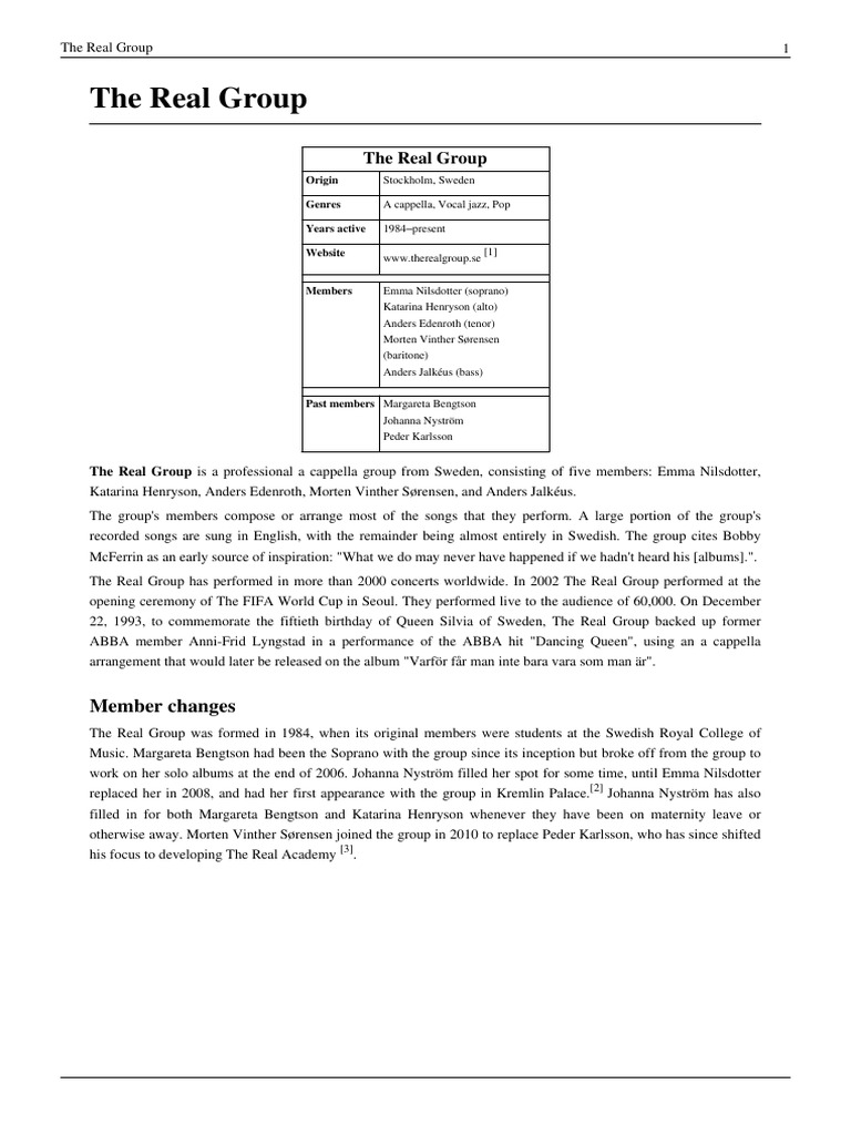 The Real Group | PDF | Vocal Music | Performing Arts
