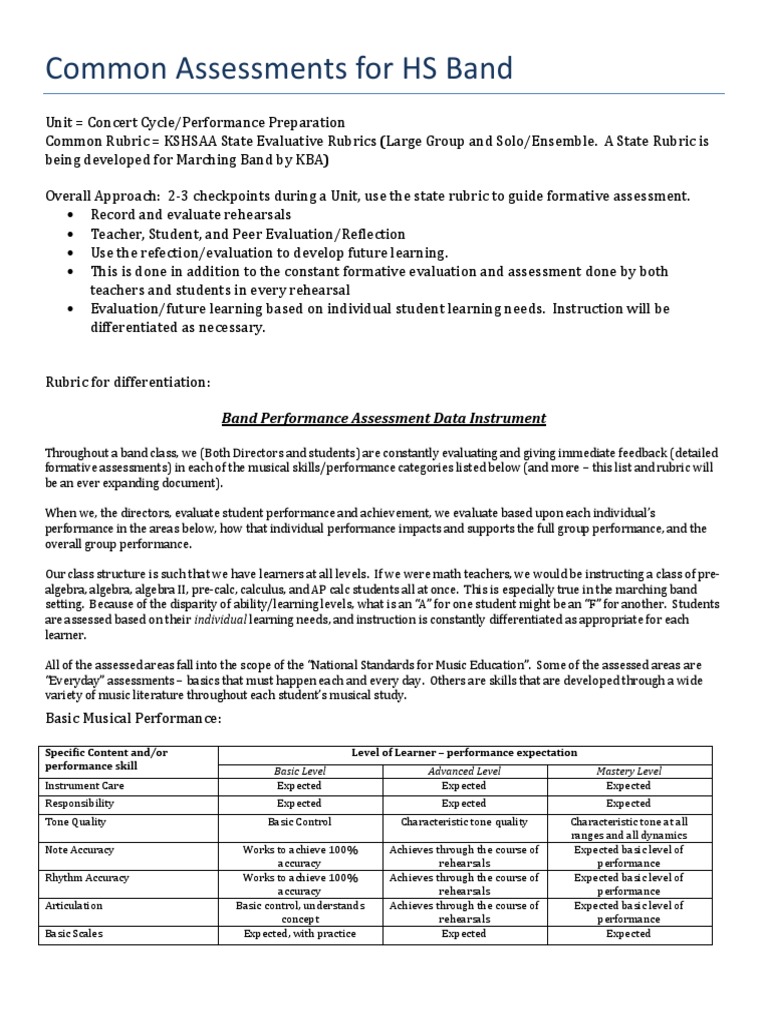 Band Performance Assessment Guide | PDF | Educational Assessment ...
