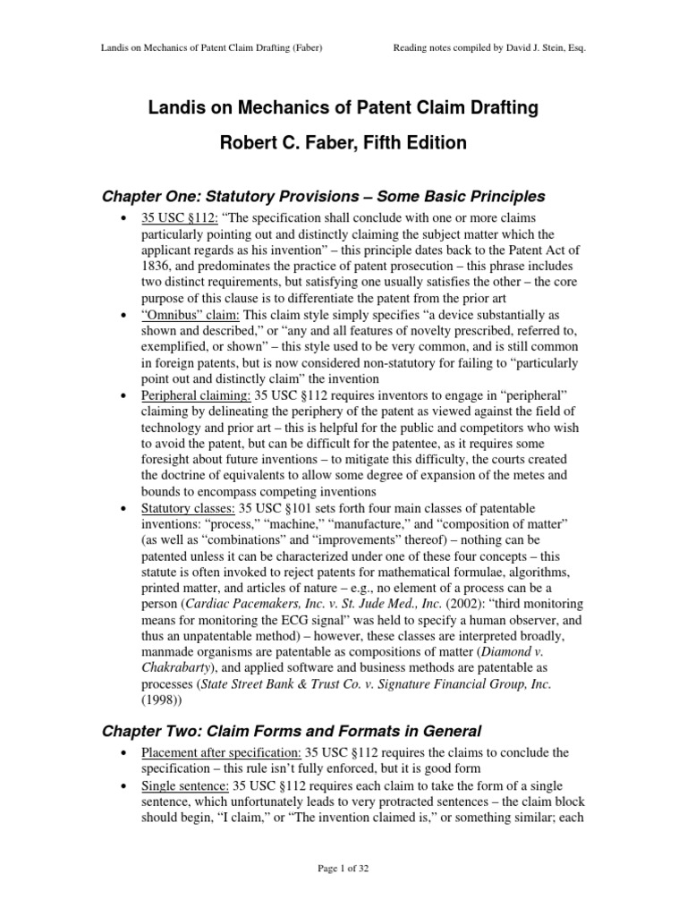 Landis On Mechanics of Patent Claim Drafting (Outline) | PDF | Patent ...