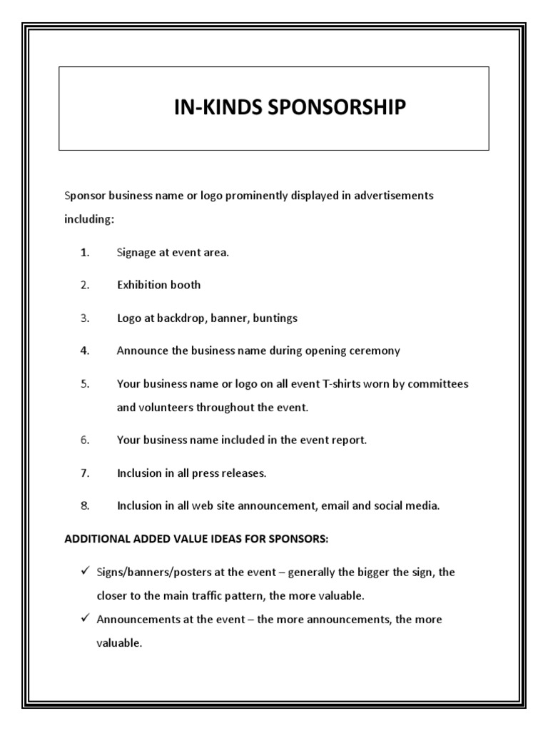 In-Kind Sponsorship Benefits Explained | PDF