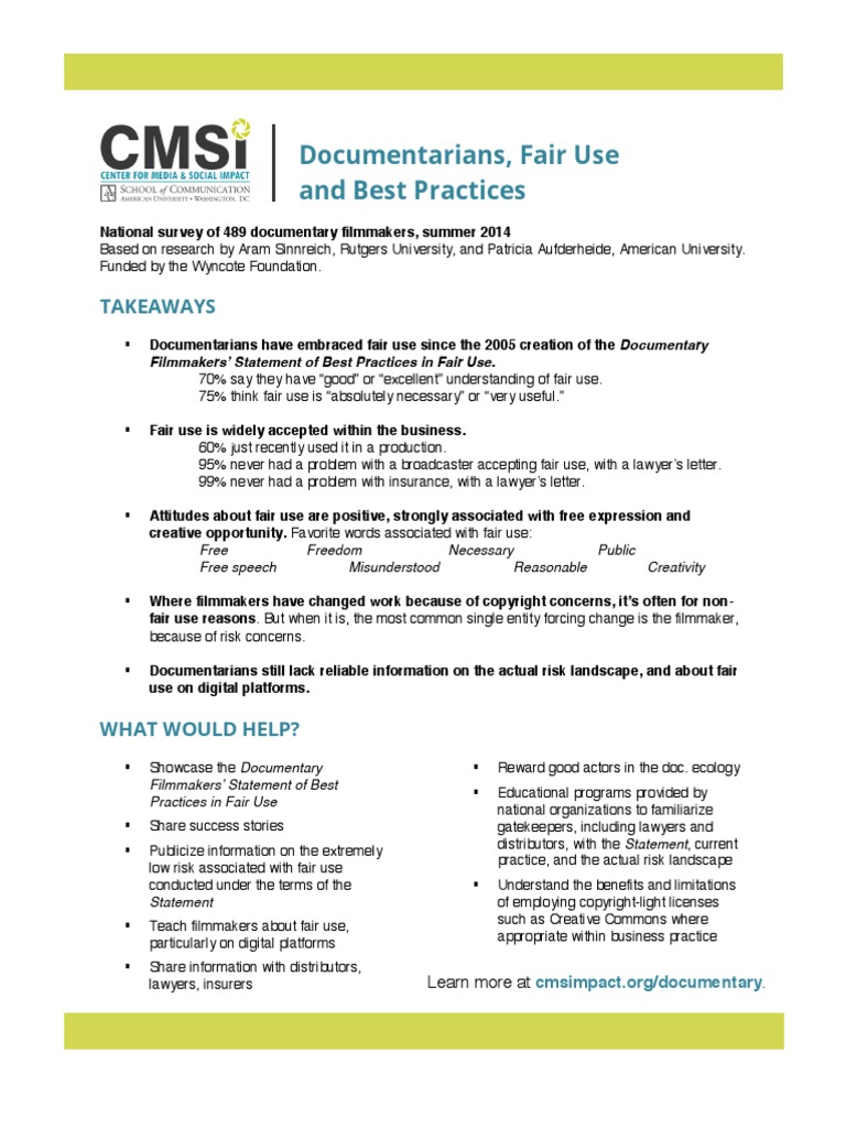 Documentarians, Fair Use and Best Practices: Takeaways | PDF | Business