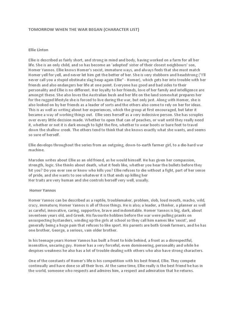 Tomorrow, When The War Began Character List | PDF