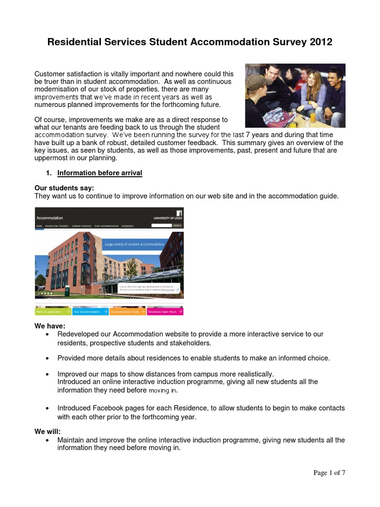 Residential Services Student Accommodation Survey 2012: 1. Information ...