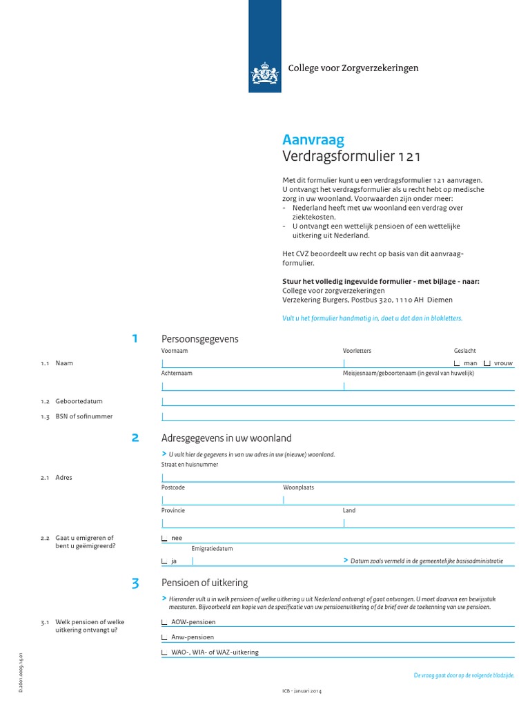 Aanvraag Verdragsformulier 121 | PDF