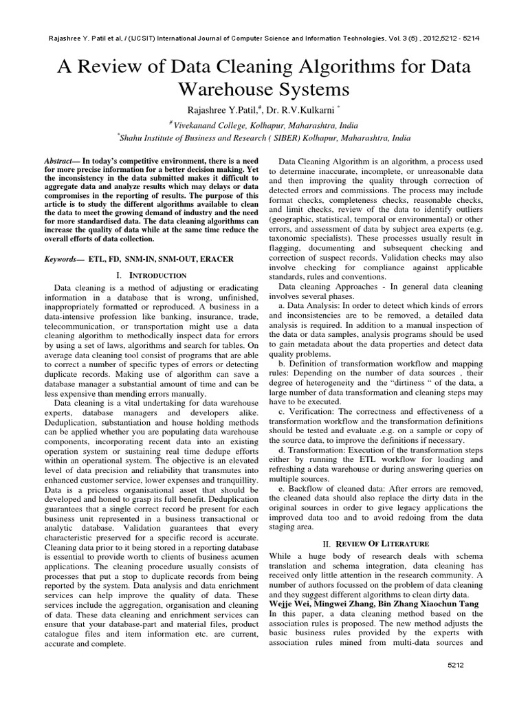 data cleansing example | Statistics | Databases