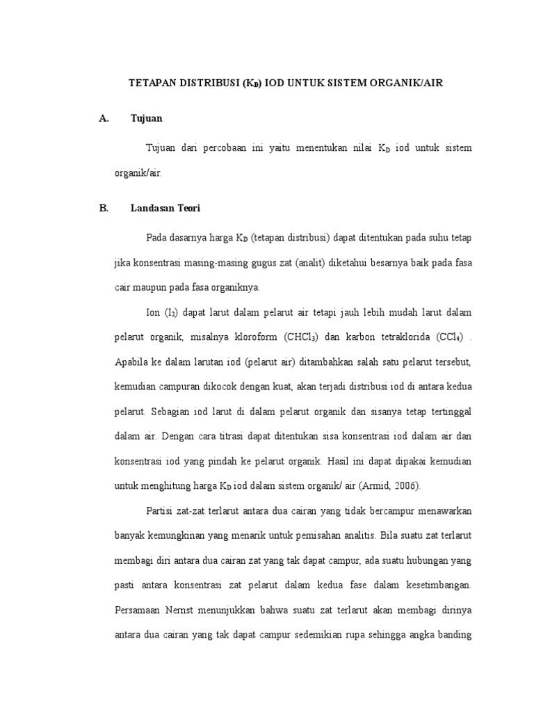 Tetapan Distribusi (KD) Iod Untuk Sistem Organikair | PDF | Memasak ...