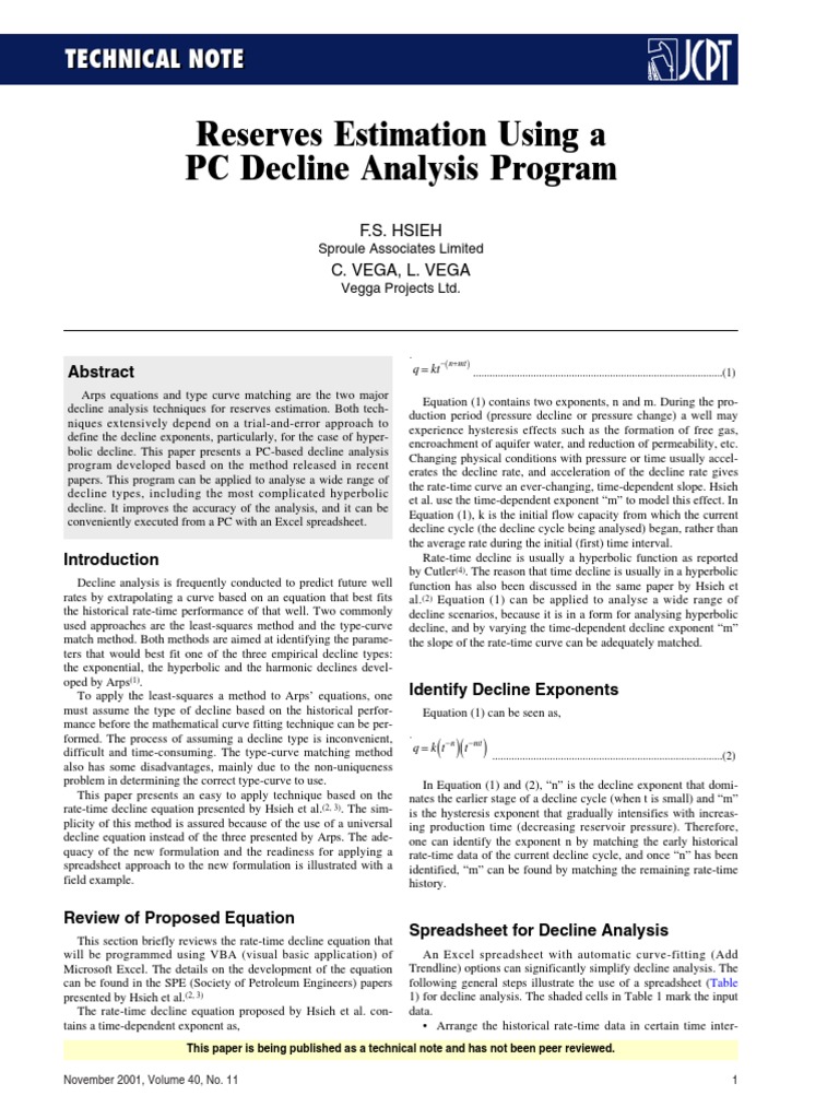 Reserves Estimation Using A PC Decline Analysis Program: Technical Note ...
