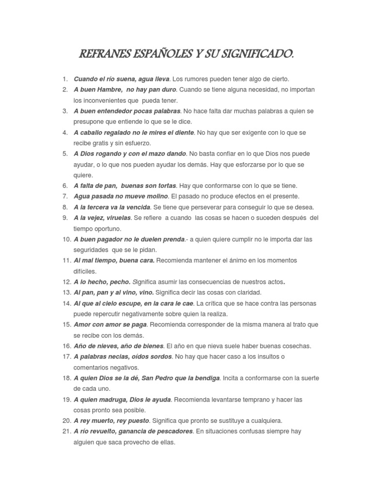 Refranes Españoles y Su Significado | PDF | Vino | Amor