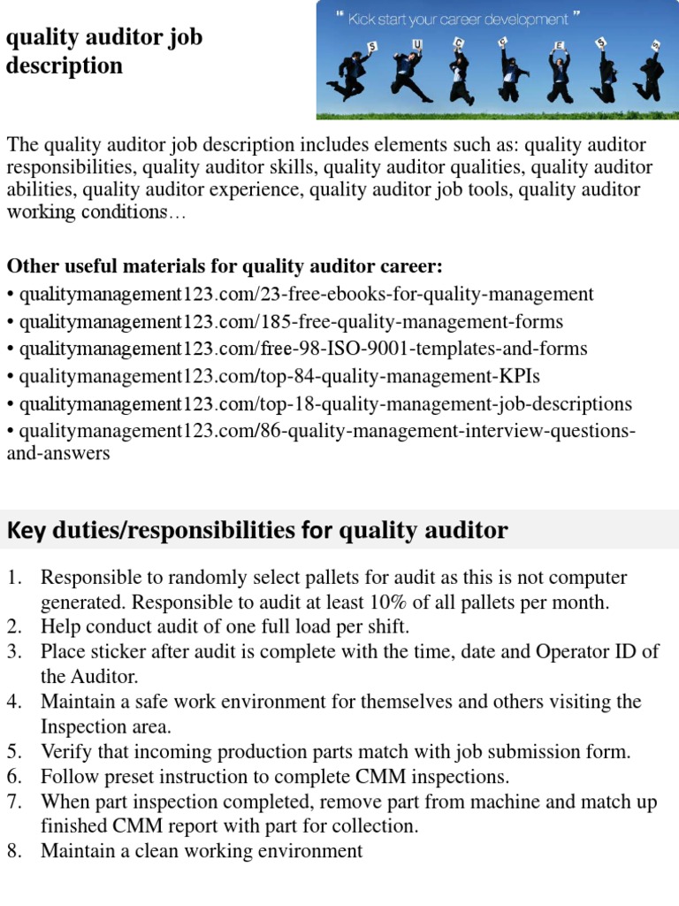 Quality Auditor Job Description | PDF | Performance Appraisal | Employment