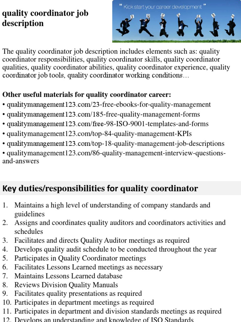 Quality Coordinator Job Description | PDF | Project Management | Employment