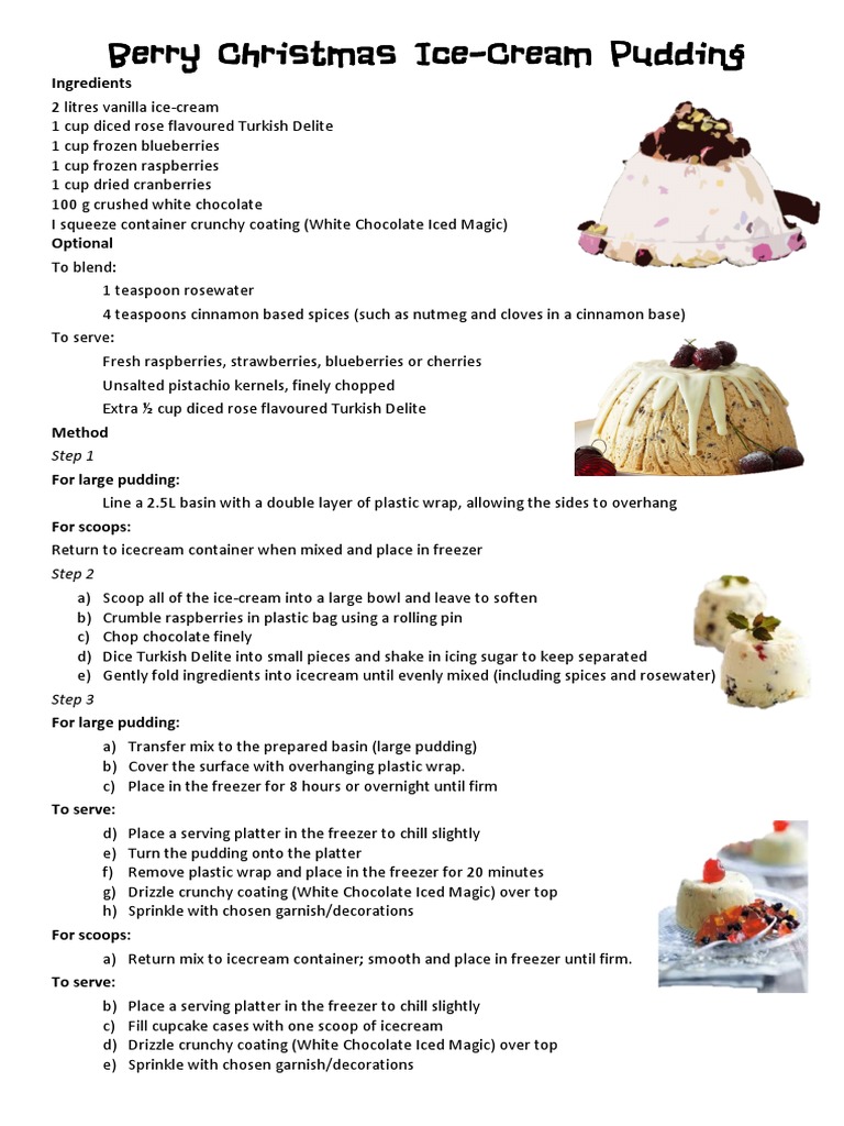 Festive Berry Ice Cream Pudding Recipe | PDF