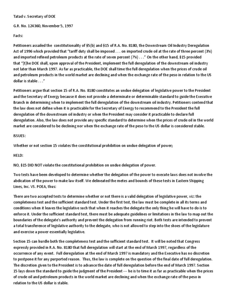 Tatad V Sec of DOE | PDF | Deregulation | Petroleum