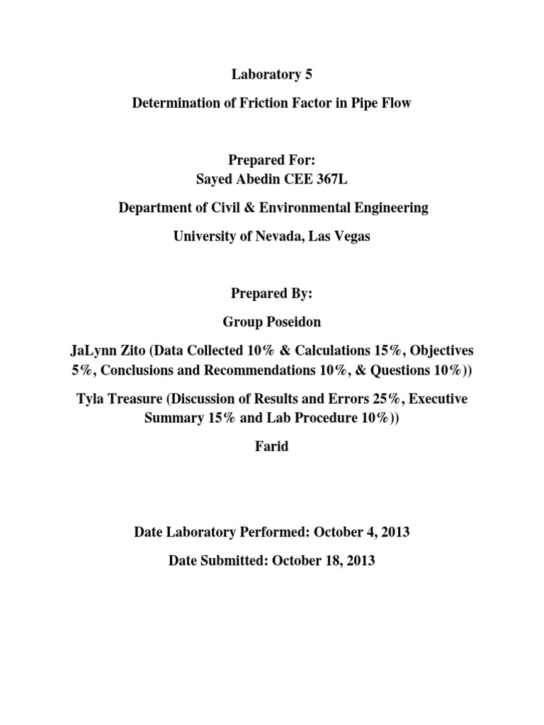 Lab 5 Report Fluid Mechanics | PDF | Fluid Dynamics | Chemical Engineering