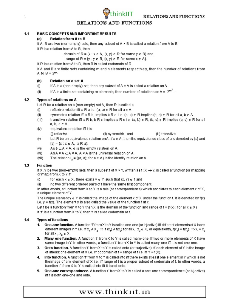1 - Relations and Functions | PDF | Function (Mathematics ...