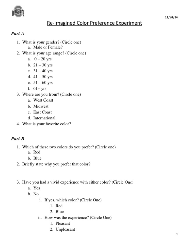 Color Preference Survey Questionnaire | PDF | Language Arts & Discipline